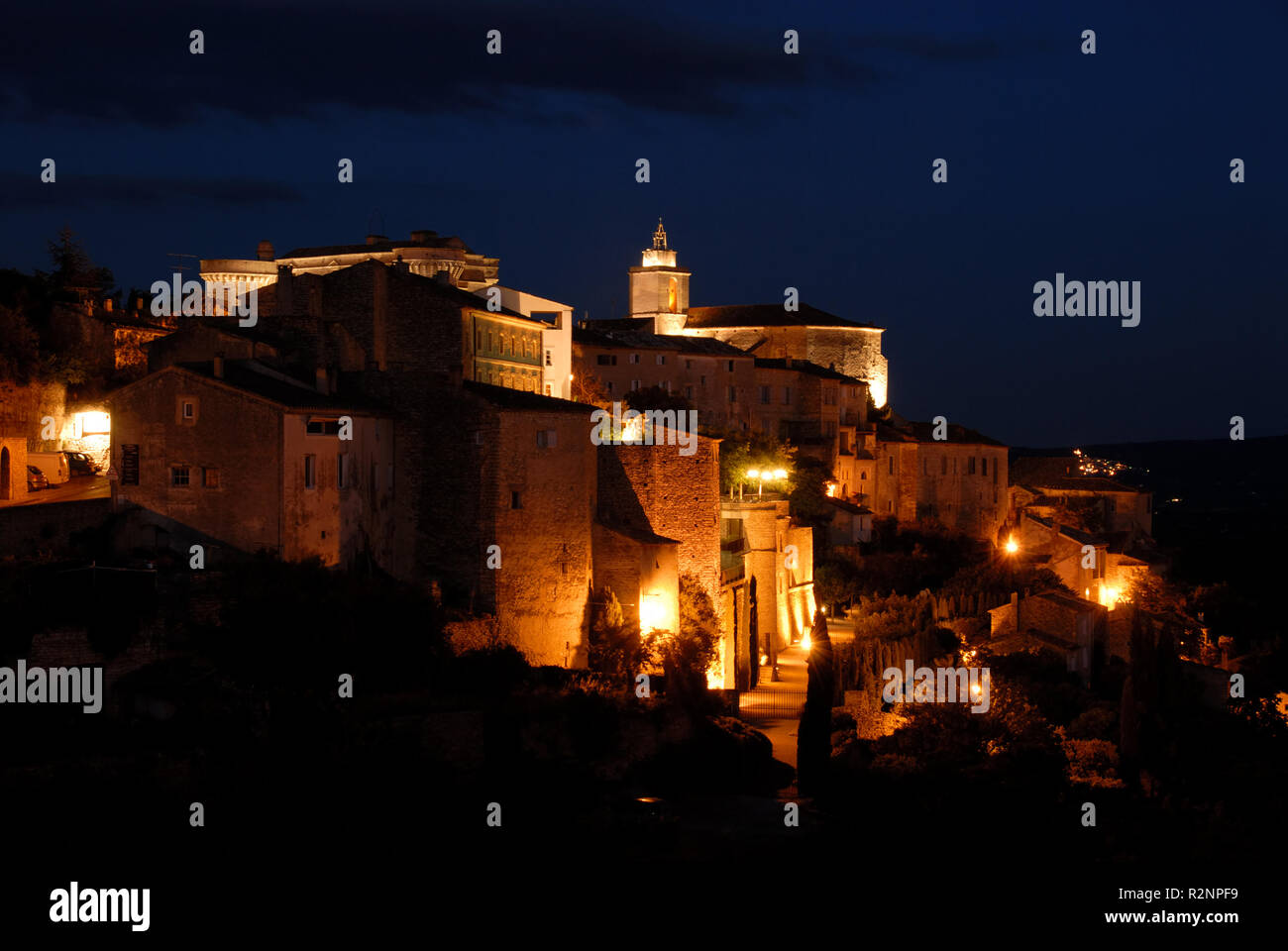 medieval town of gordes at night Stock Photo - Alamy
