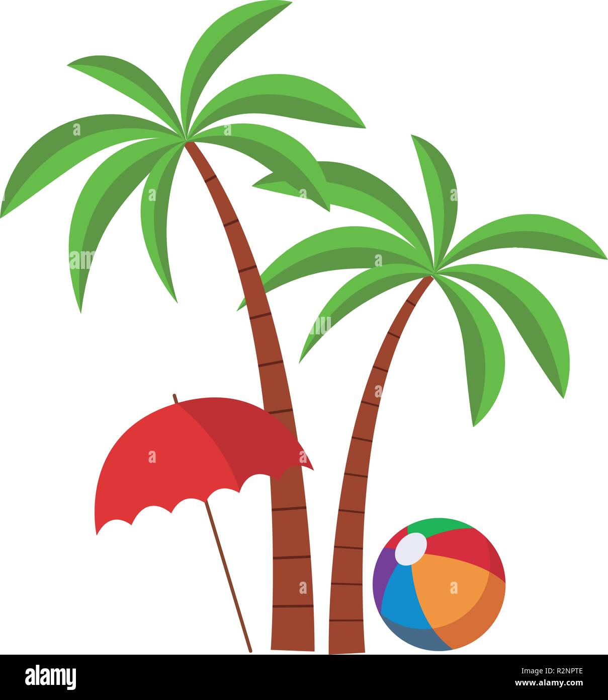 beach palms with ball and umbrella cartoons isolated vector ...
