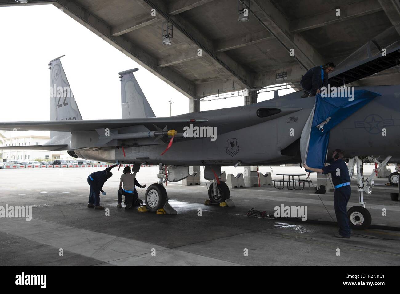 U.S. Air Force Airmen from the 44th Aircraft Maintenance Unit perform ...