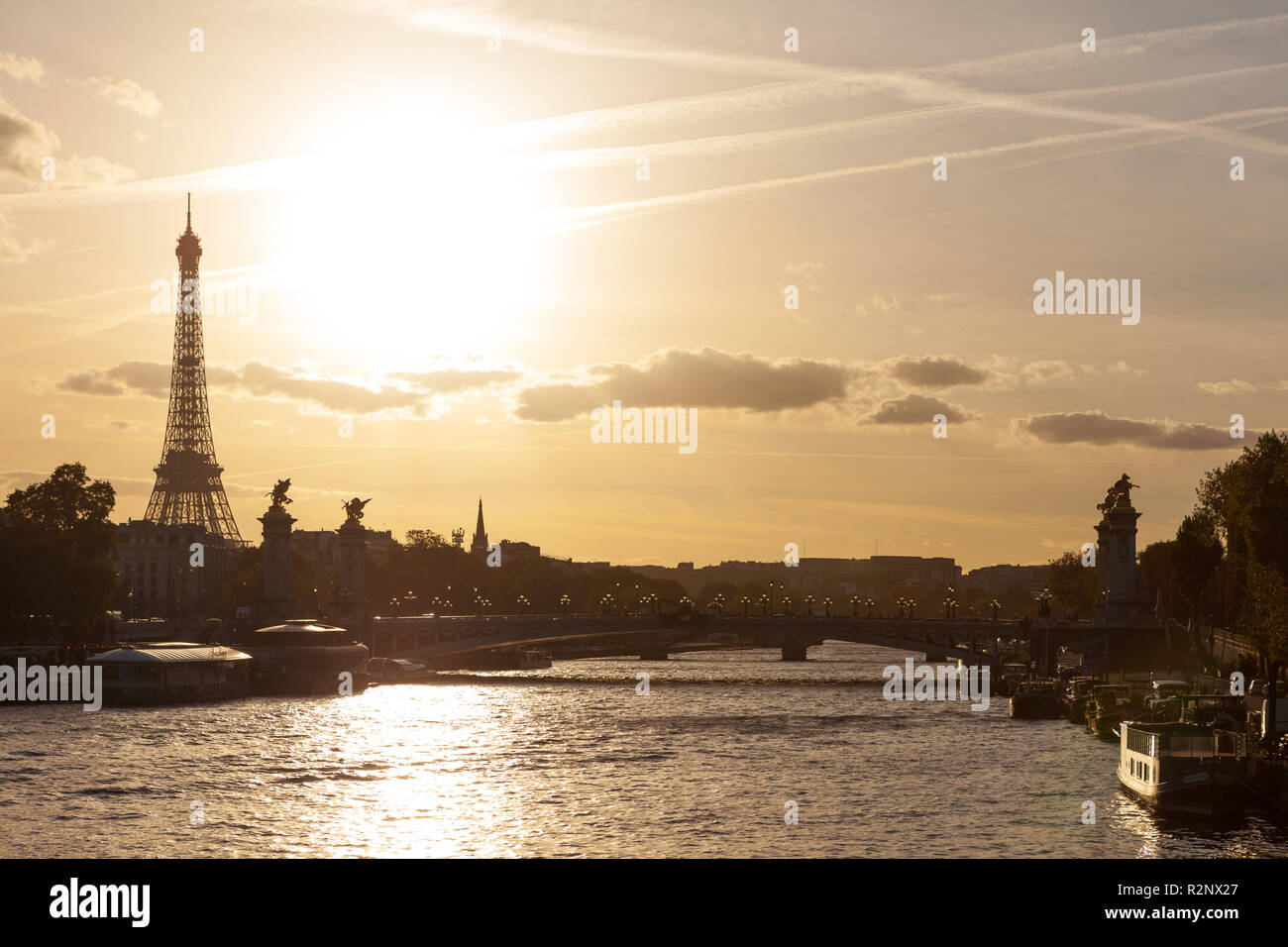Eiffel tower and Seine river at sunset in Paris, France Stock Photo - Alamy