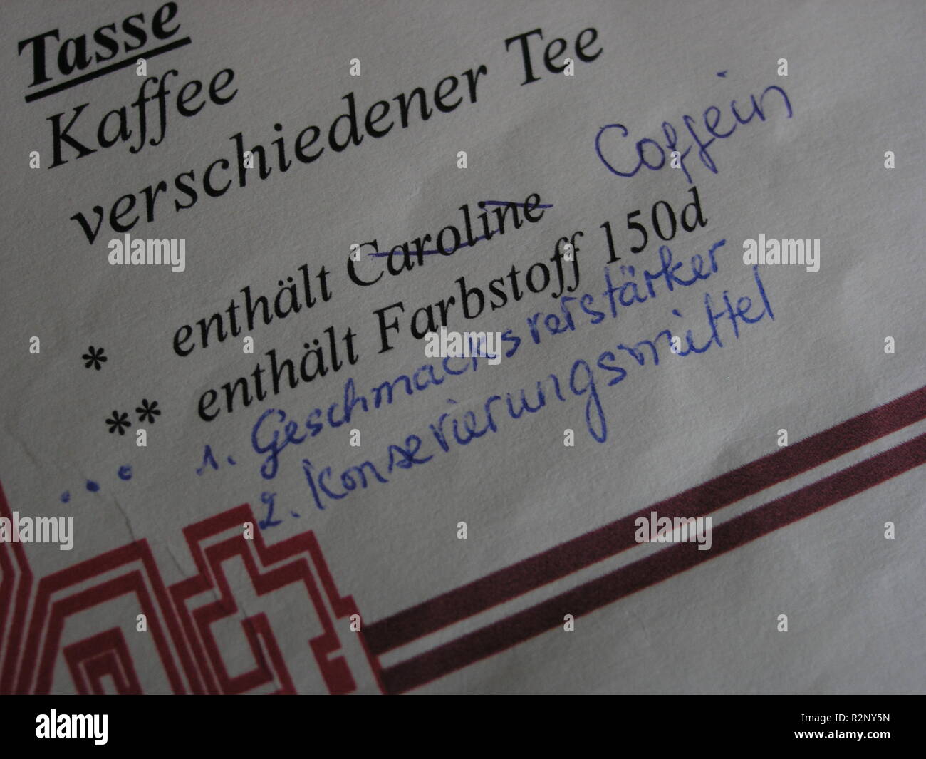 feler on menu Stock Photo - Alamy