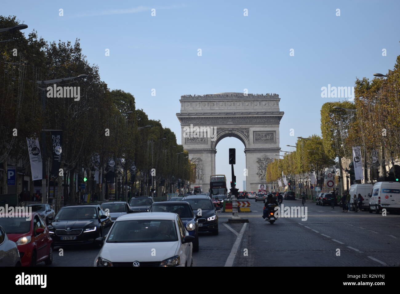 Paris, France - 2018: Traffic down the Champs Elysees Avenue and the ...
