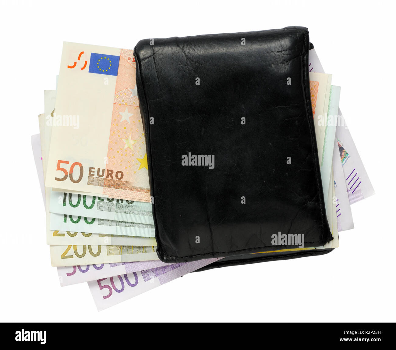 black wallet with euro banknotes Stock Photo - Alamy