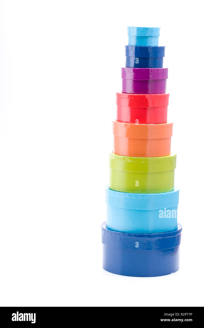 round colorful boxes on a white background Stock Photo - Alamy