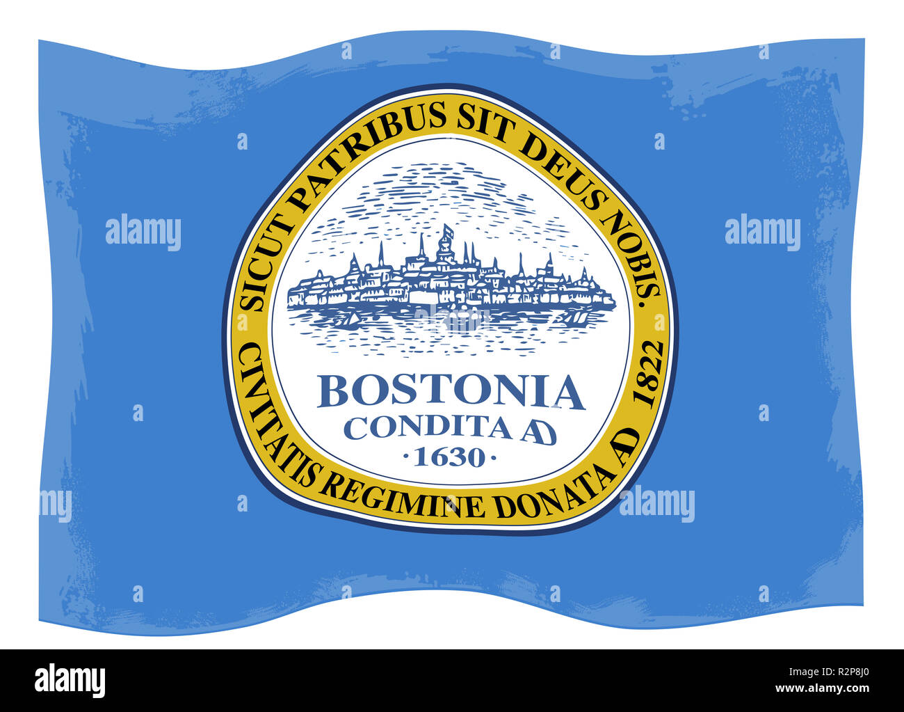 The flag as adopted by the city of Boston fluttering in the breeze ...