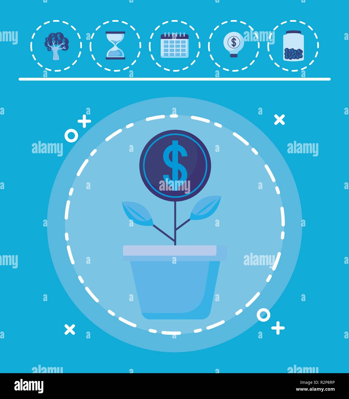 plant coins with set icons economy finance vector illustration design ...