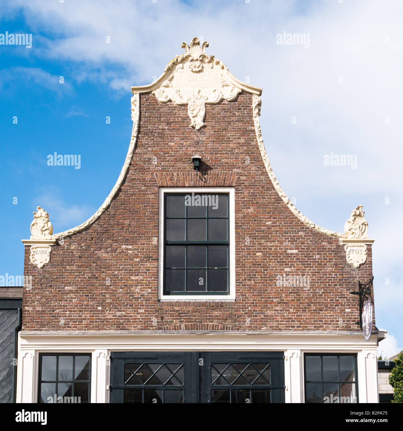 Top of gable of historic house in old town of Workum, Friesland ...