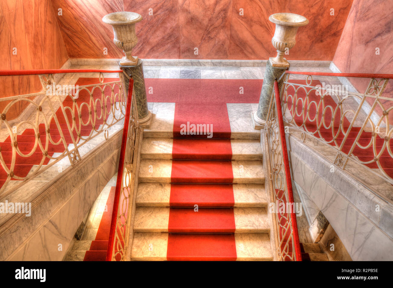 Palazzo Nicolaci, staircase, red carpet, Noto, UNESCO World Heritage ...