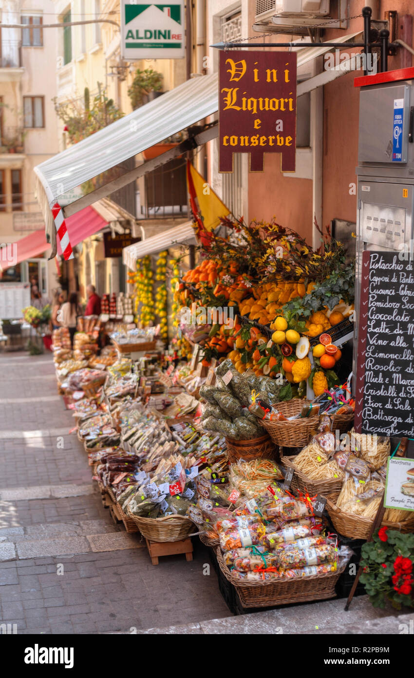 Grocery store in the historic centre of taormina hi-res stock ...