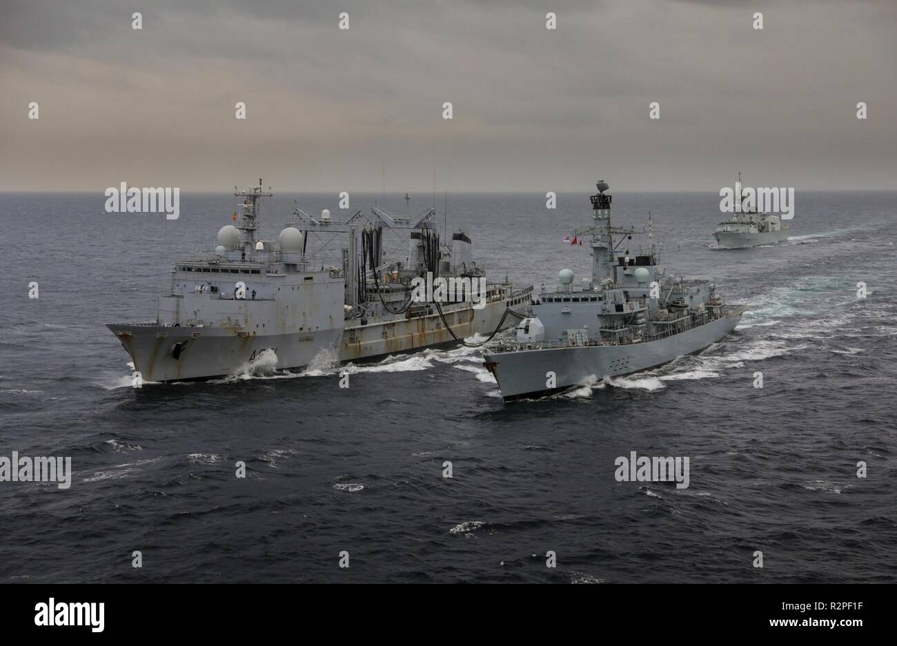 HMS Northumberland undertaking a Replenishment at Sea (RAS) from the ...