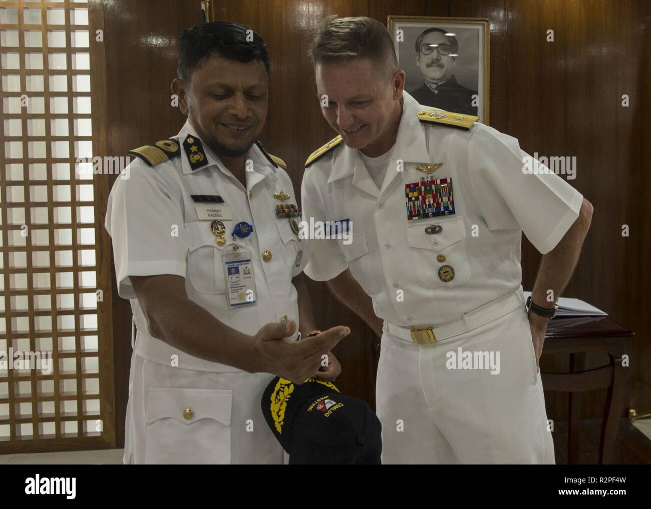 Rear Adm. Joey Tynch, Commander Task Force 73, and Rear. Adm. Mohammad ...