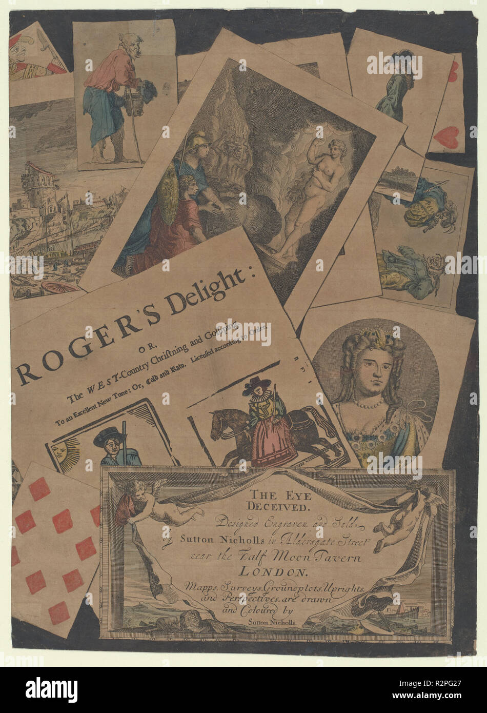 Etching and engraving on laid paper with hand coloring hi-res stock ...