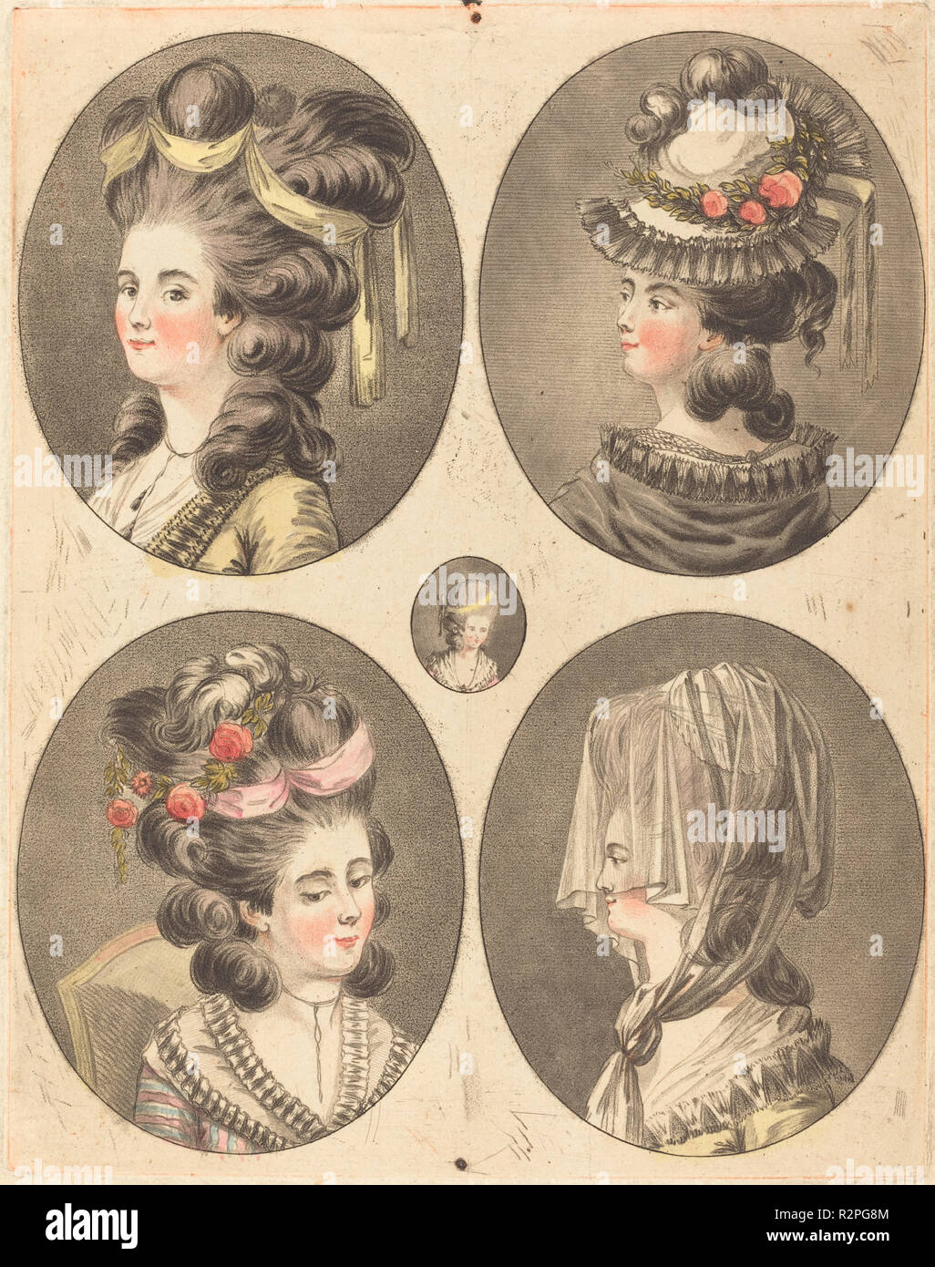 Modeles de coiffures. Medium: color crayon manner etching. Museum ...