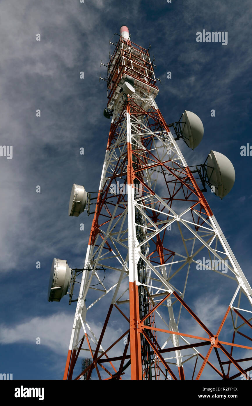 Telecommunications tower with several kind of antennas Stock Photo - Alamy