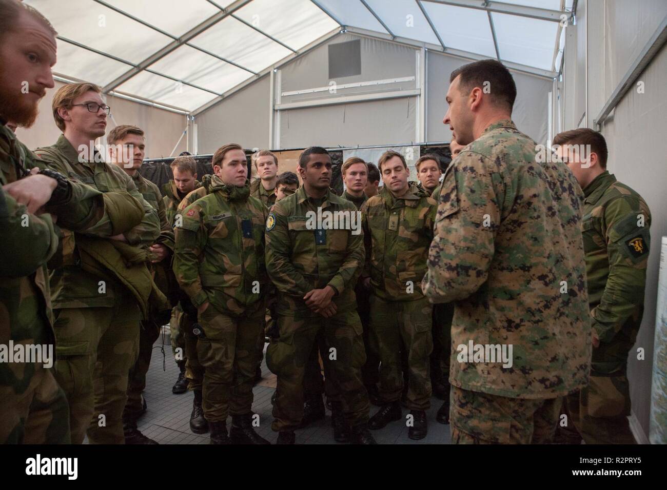 Norwegian Air Force Academy Cadets receive a tour from U.S. Marine ...