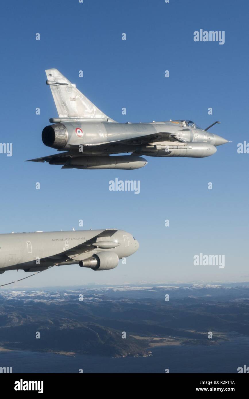 A French Mirage 2000C and one Italian KC-767 Tanker getting ready to ...