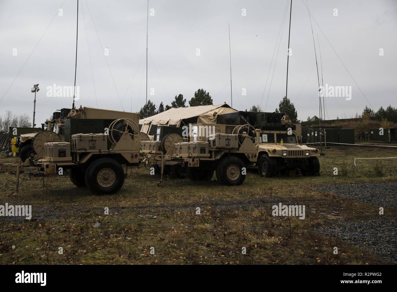U.S. Marines with 2nd Marine Aircraft Wing set up their command tents ...