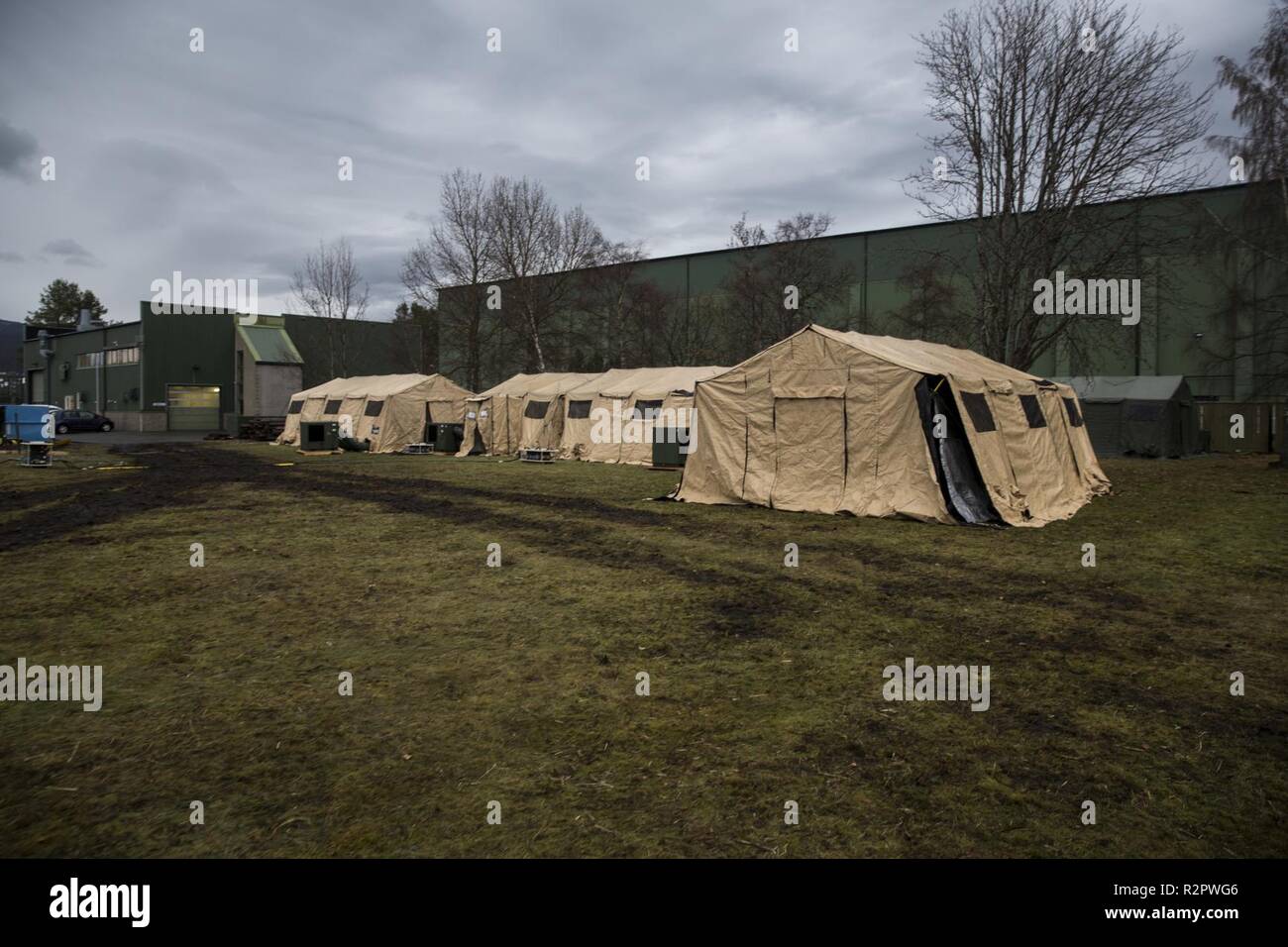 U.S. Marines with 2nd Marine Aircraft Wing set up their command tents ...