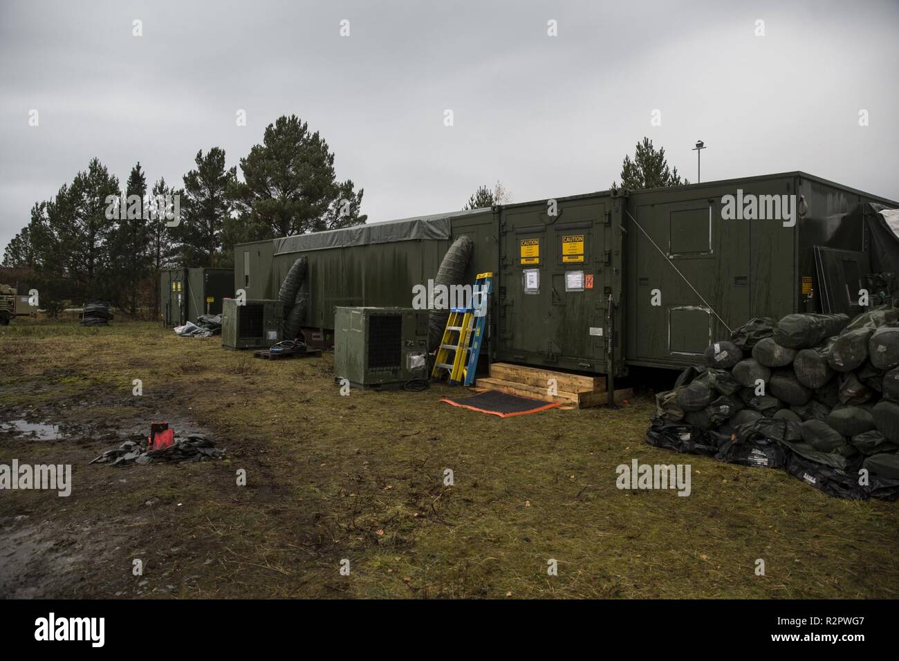 U.S. Marines with 2nd Marine Aircraft Wing set up their command tents ...