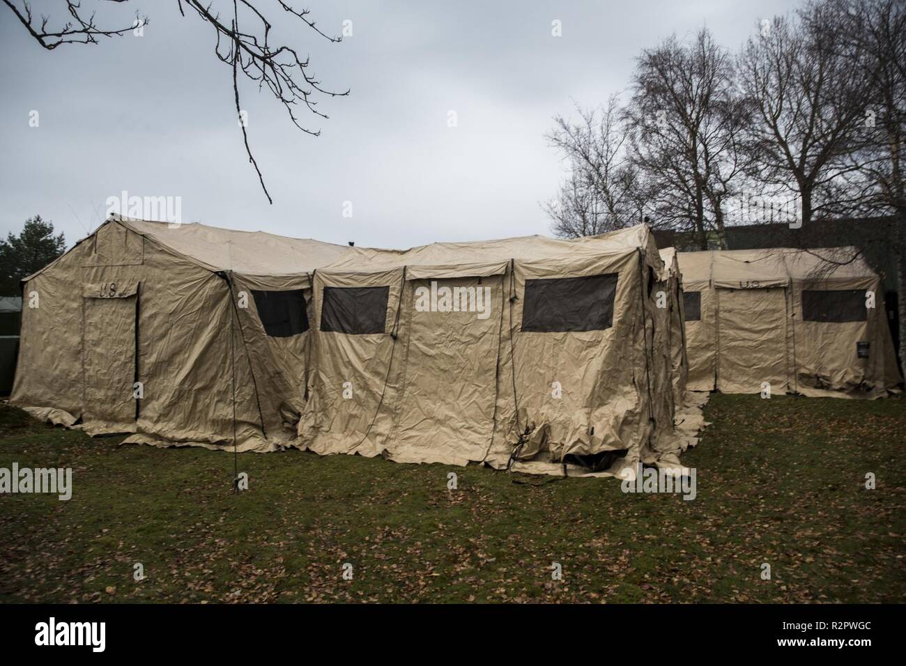 U.S. Marines with 2nd Marine Aircraft Wing set up their command tents ...