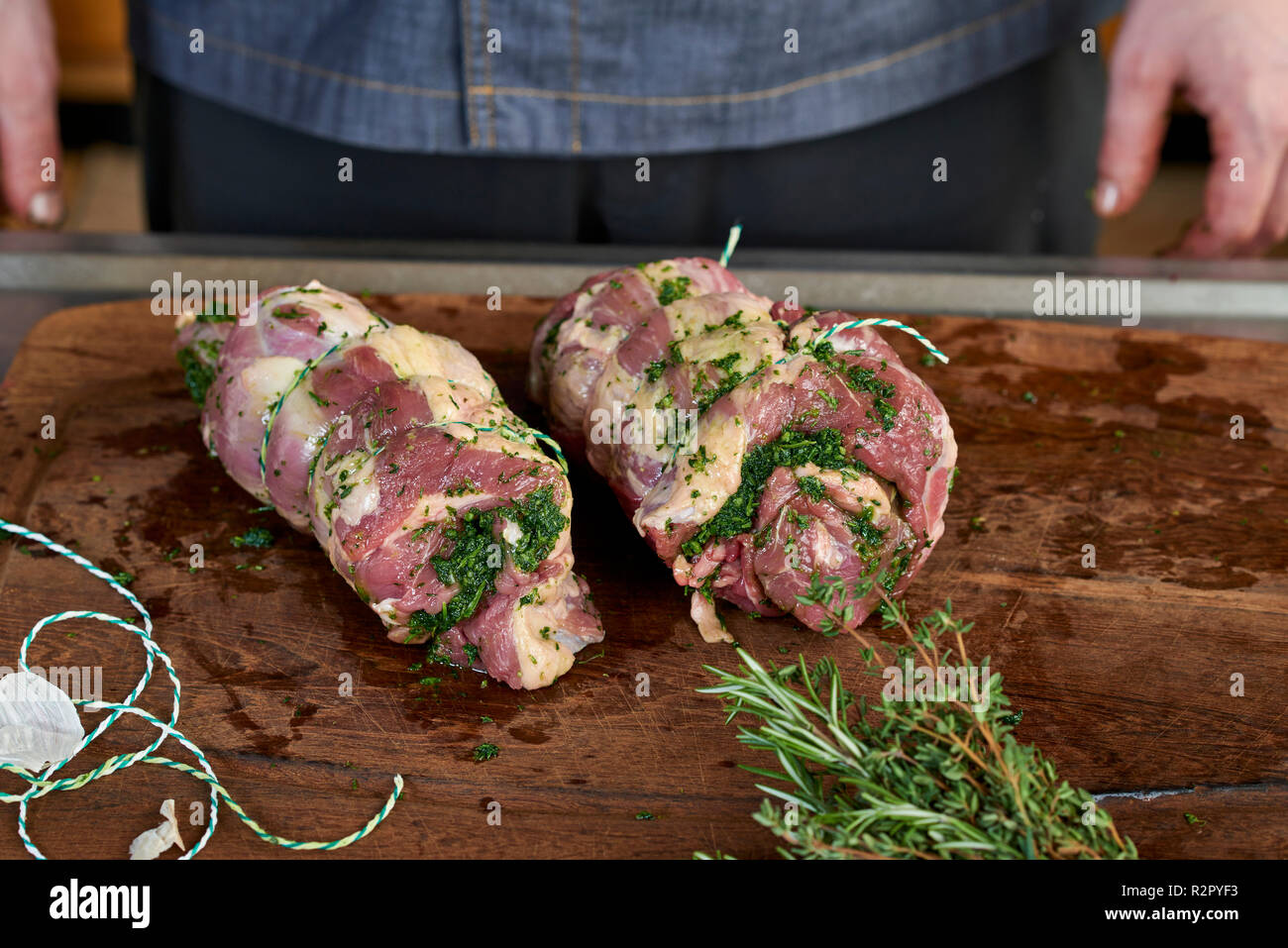 Photo series, step-by-step preparation of a leg of lamb filled with ...