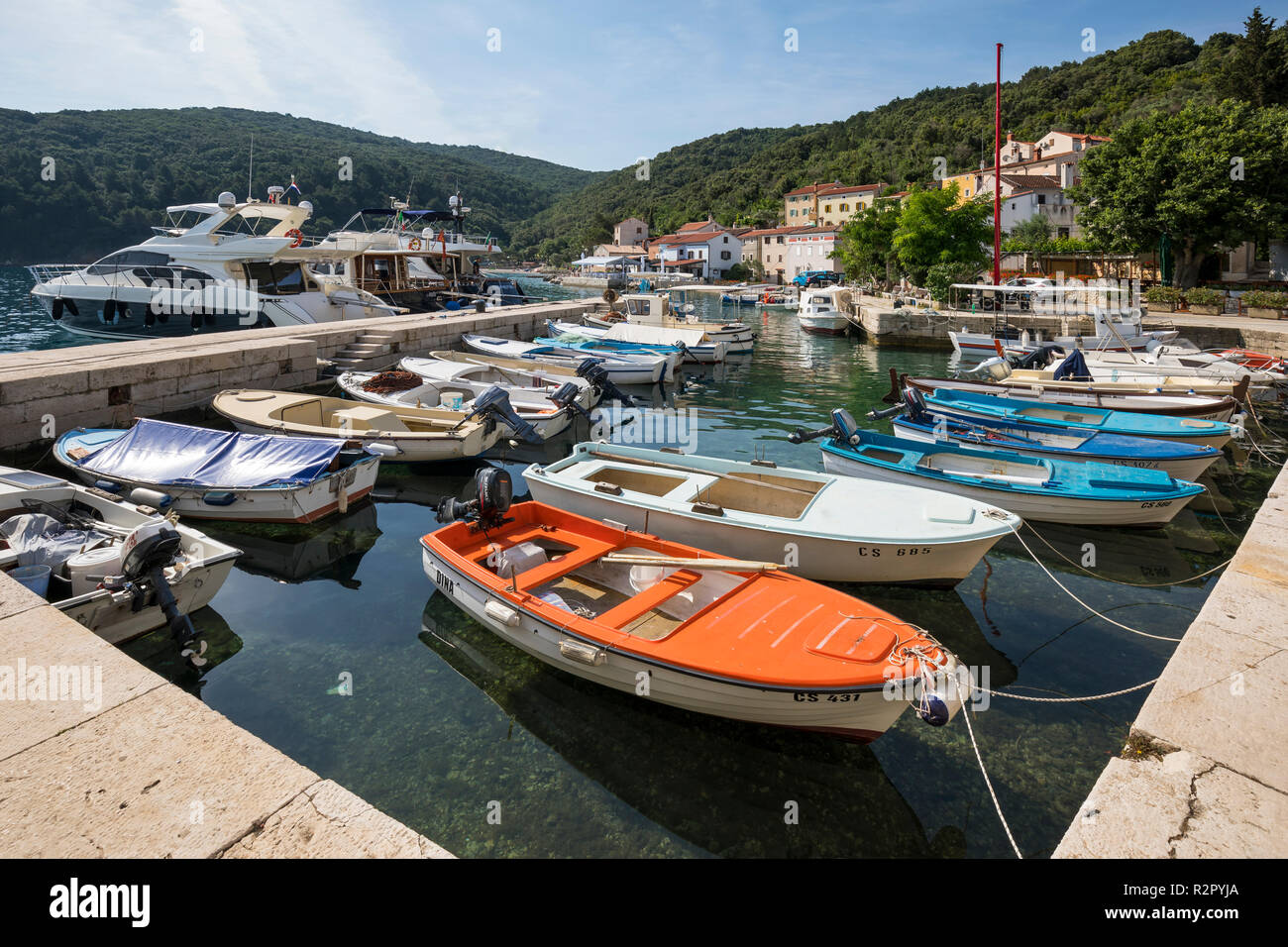 Boats in the harbour of Valun, Island of Cres, Kvarner Bay, Croatia ...