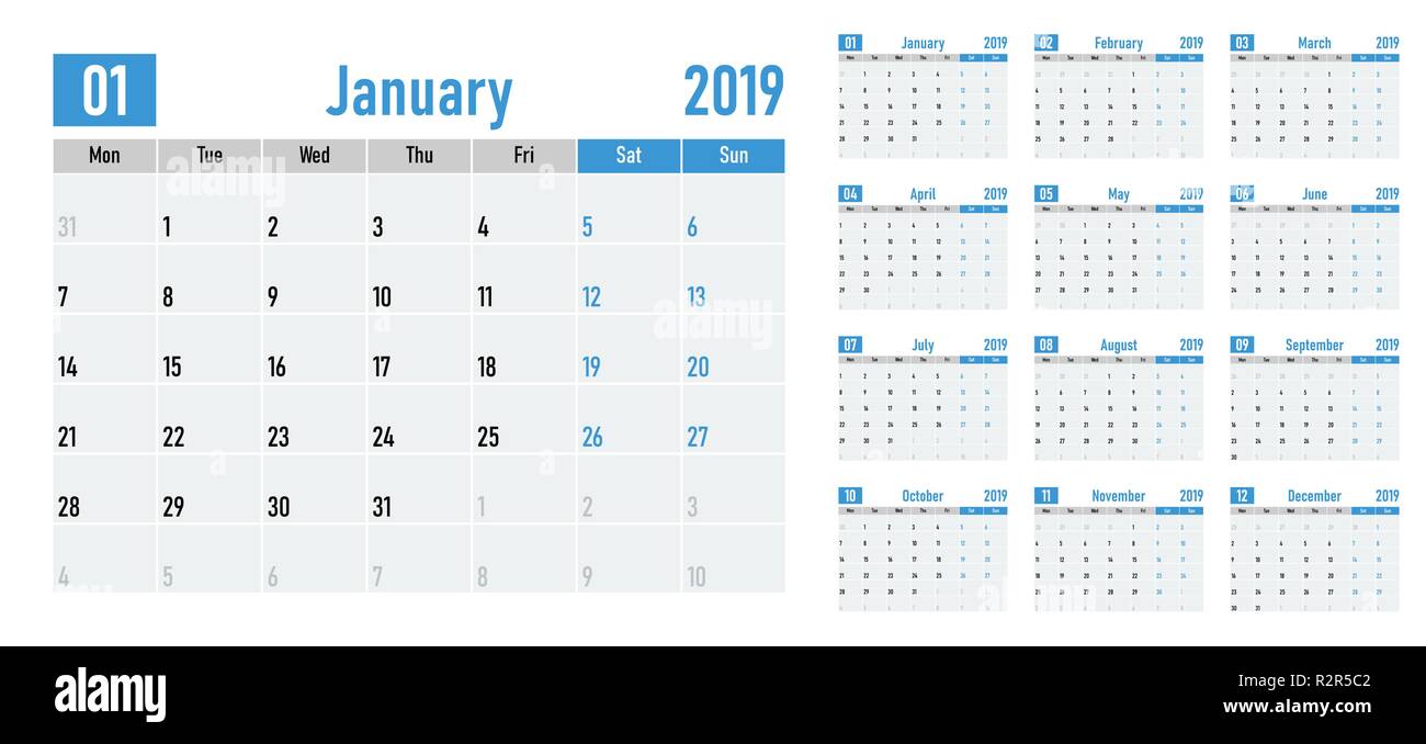 2019 calendar template Stock Vector Images - Alamy