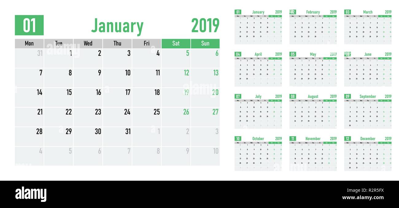 Calendar 2019 template Stock Vector Images - Alamy