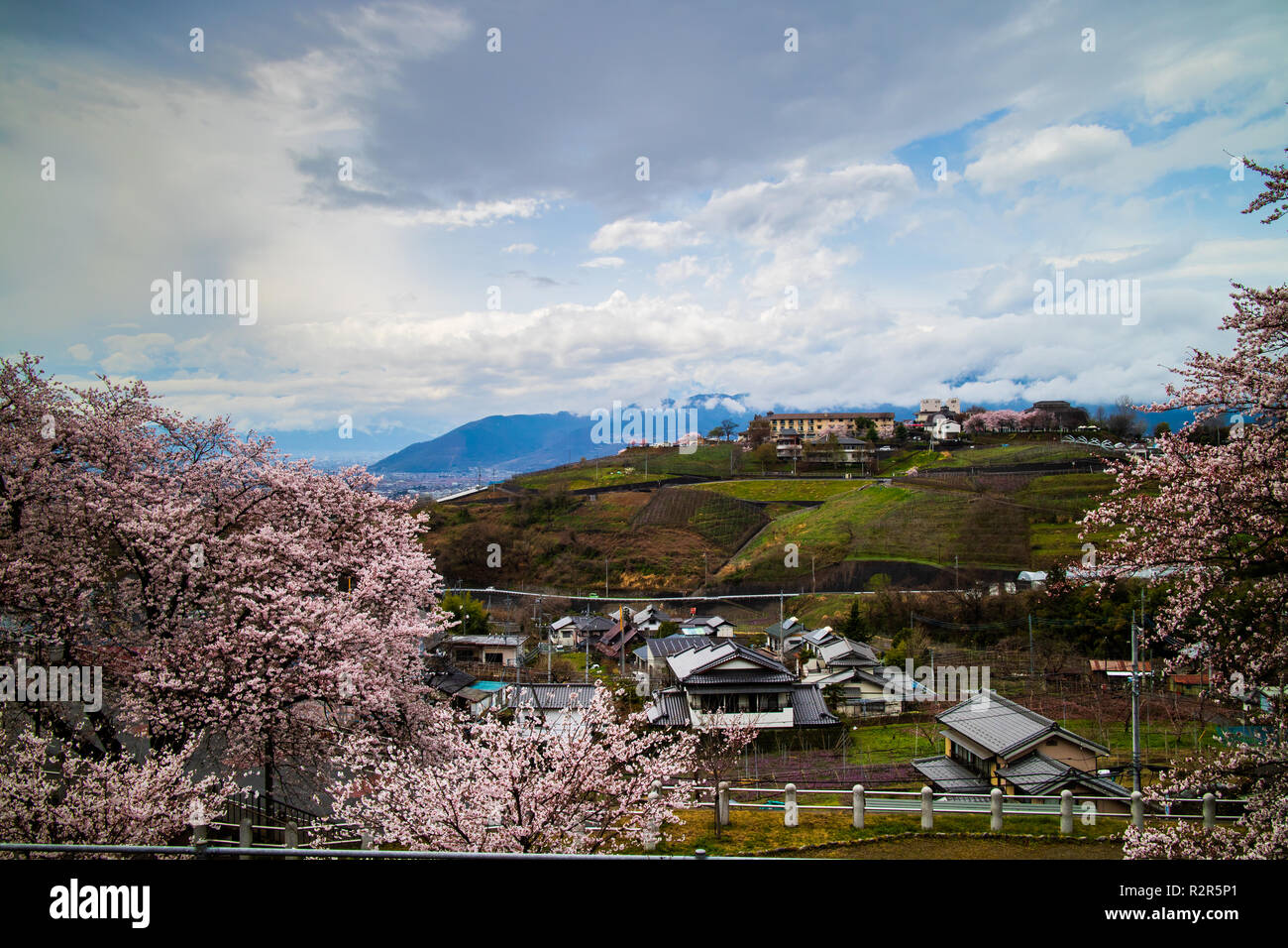 A view over Katsunumu in Yamanashi in Japan, Katsunuma is famous for it ...
