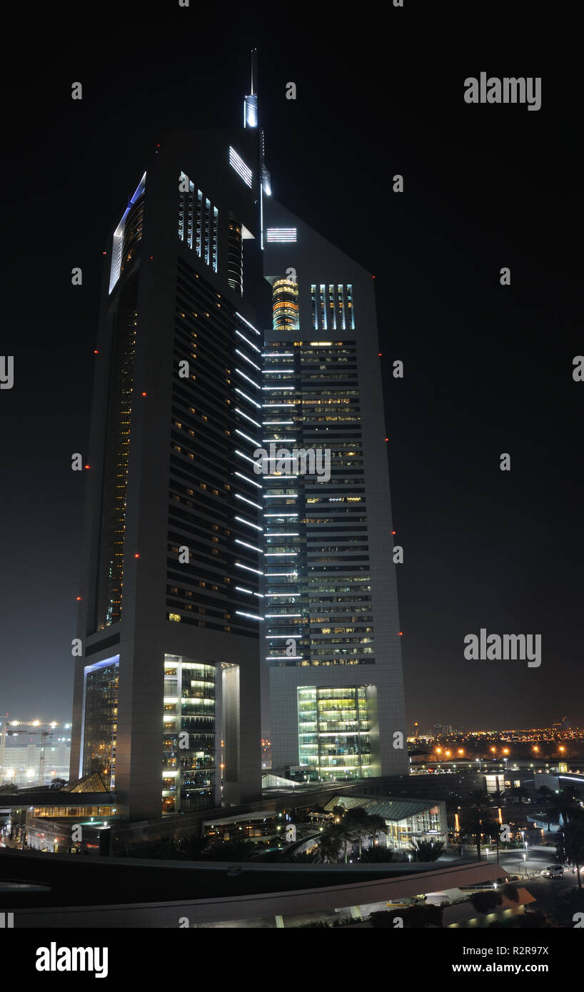 emirates towers in dubai Stock Photo - Alamy