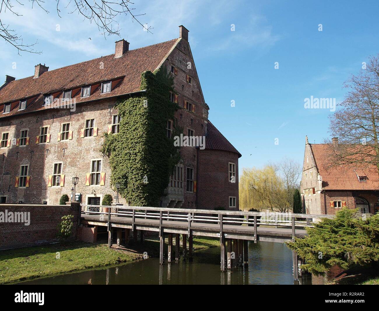 courtyard with bridge Stock Photo - Alamy