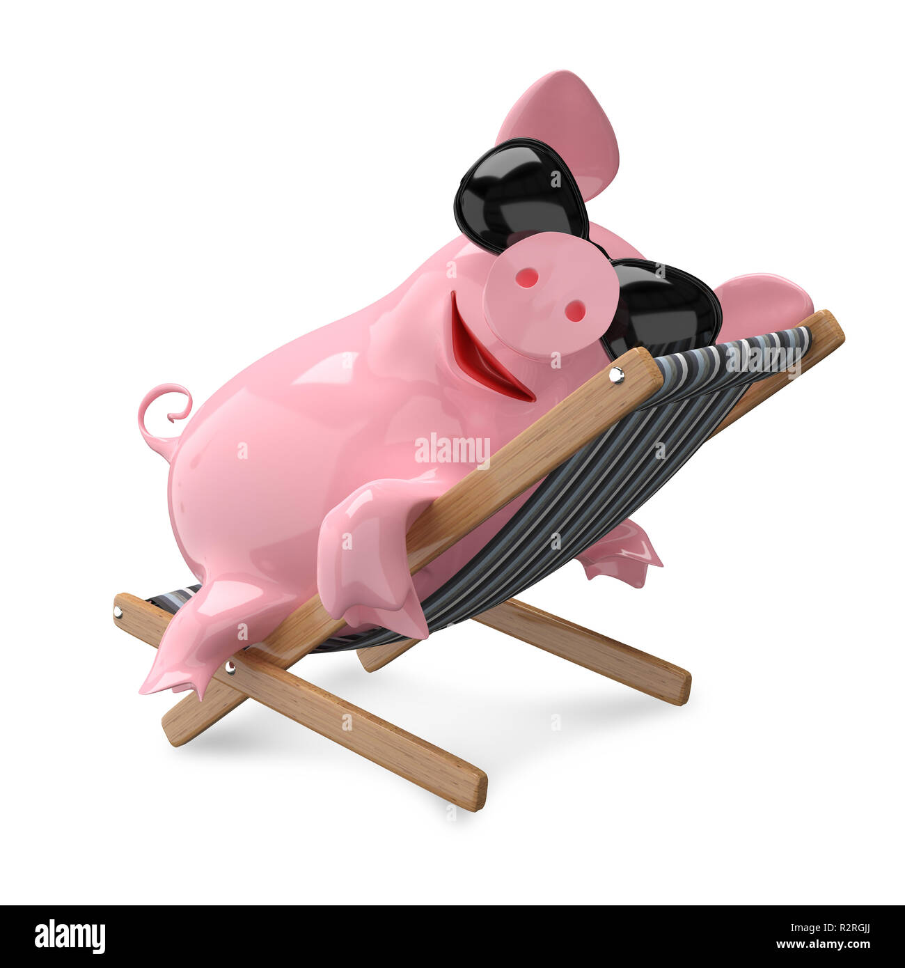 3D Illustration Pig on a Deck Chair on White Background Stock Photo - Alamy
