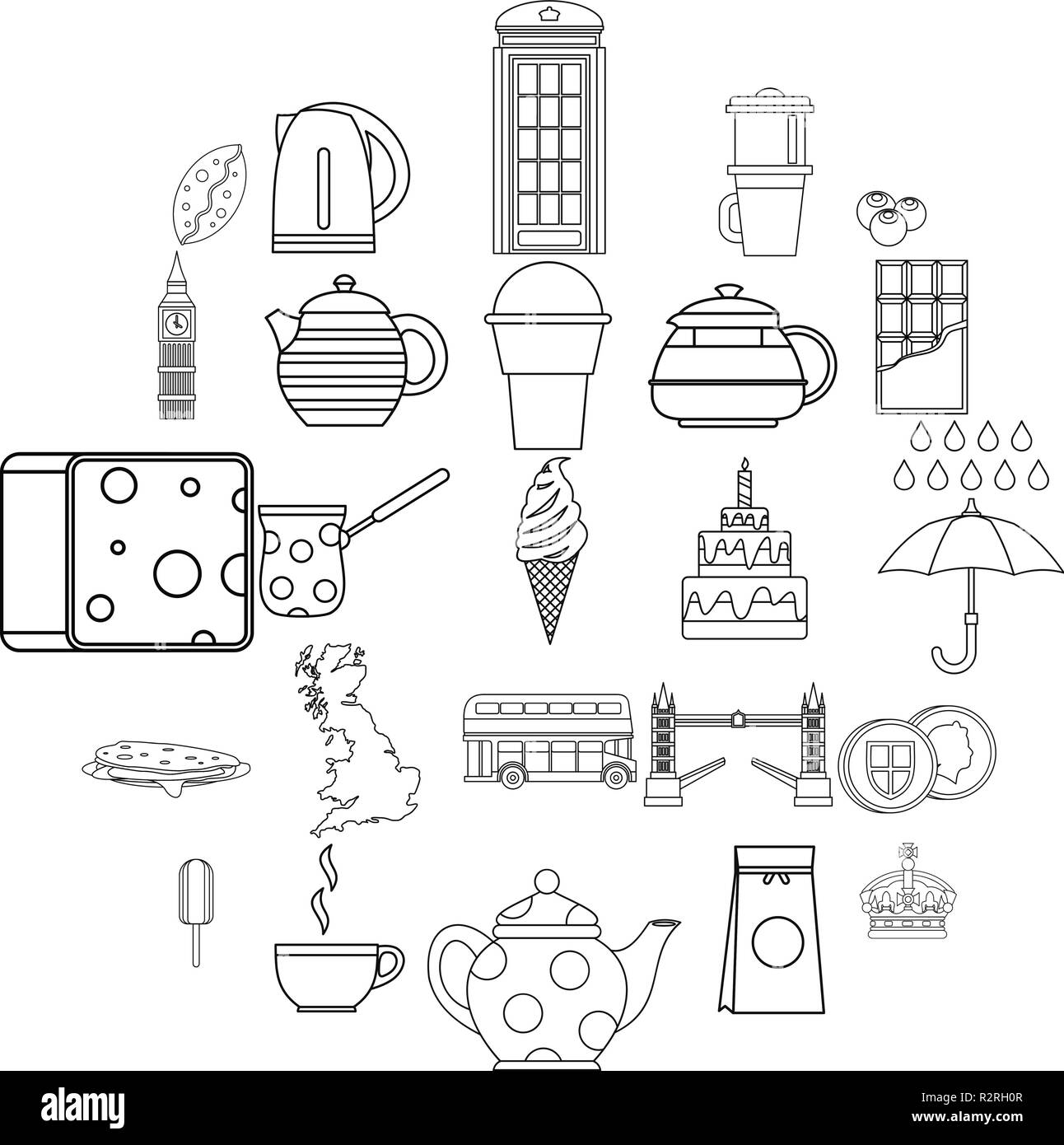 Snack for tea icons set, outline style Stock Vector Image & Art - Alamy