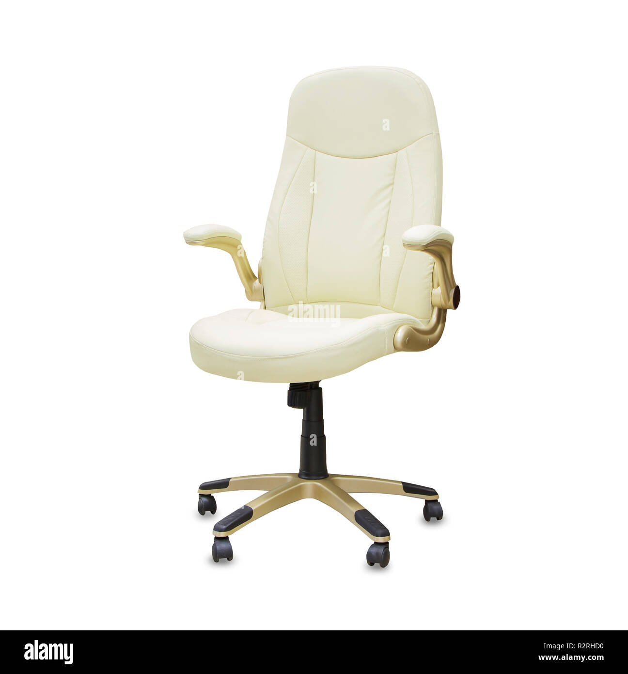 The office chair from beige leather. Isolated Stock Photo - Alamy