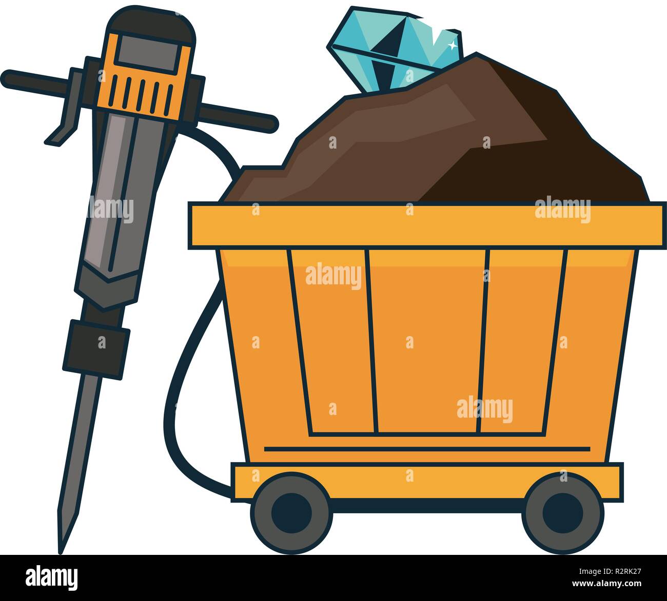 Mining cart with diamond and drill tool vector illustration graphic ...