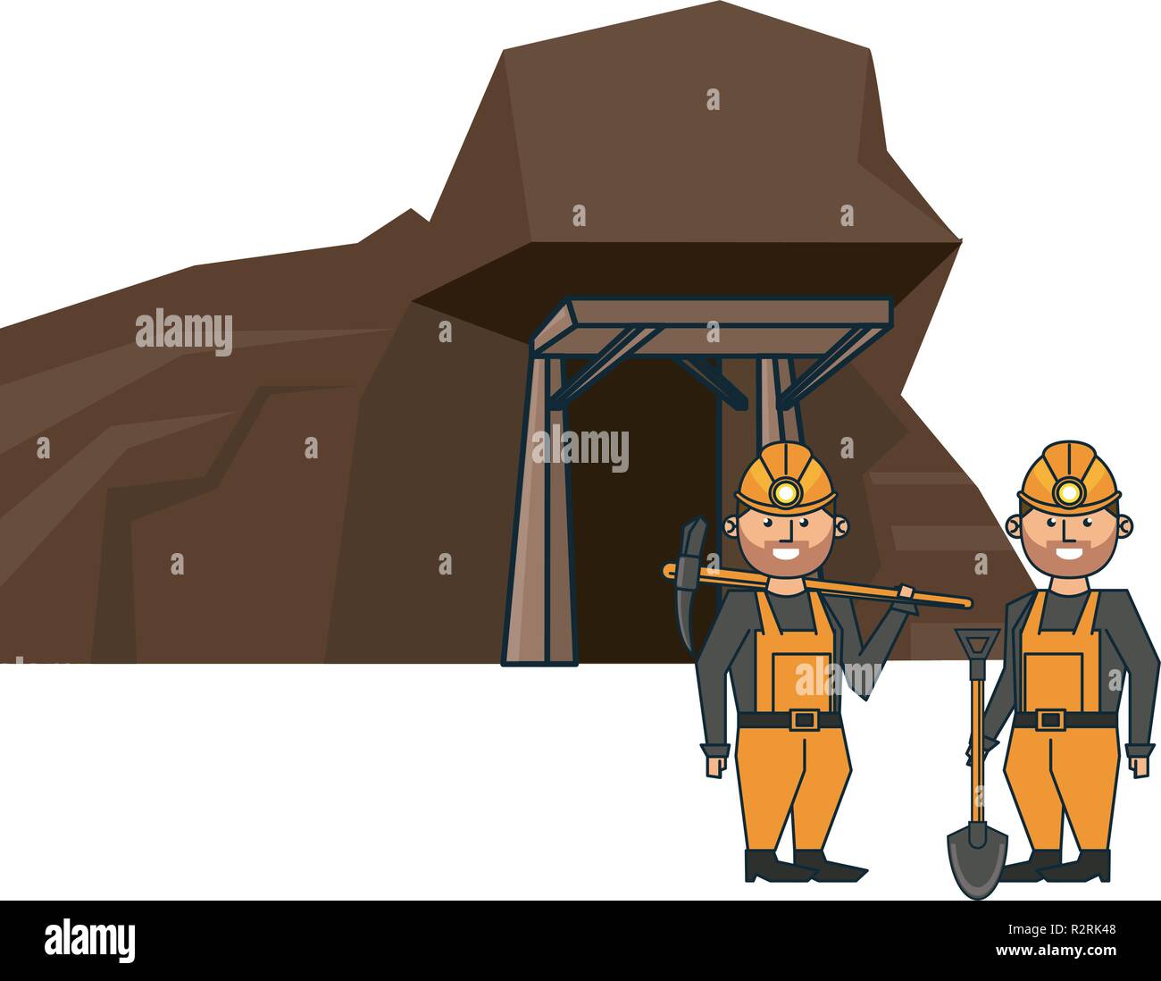 Mining cave and workers with tools vector illustration graphic design ...
