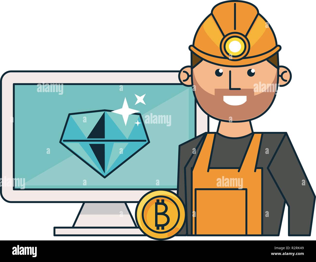 Bitcoin mining computer and worker vector illustration graphic design Stock Vector Image & Art ...