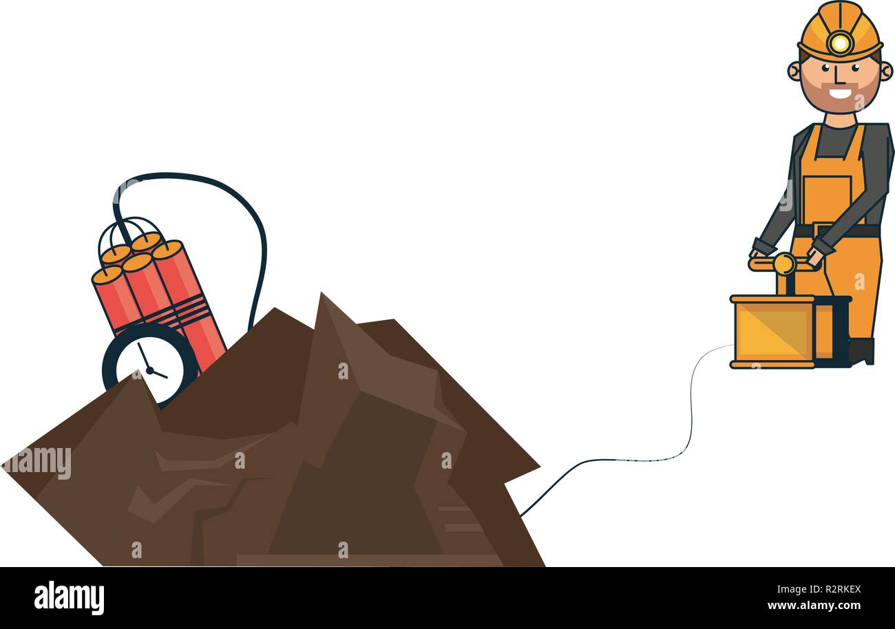Mining with tnt and worker with detonator vector illustration graphic ...