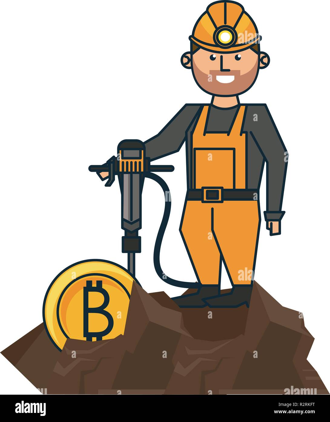 Bitcoin mining and worker with drill vector illustration graphic design ...