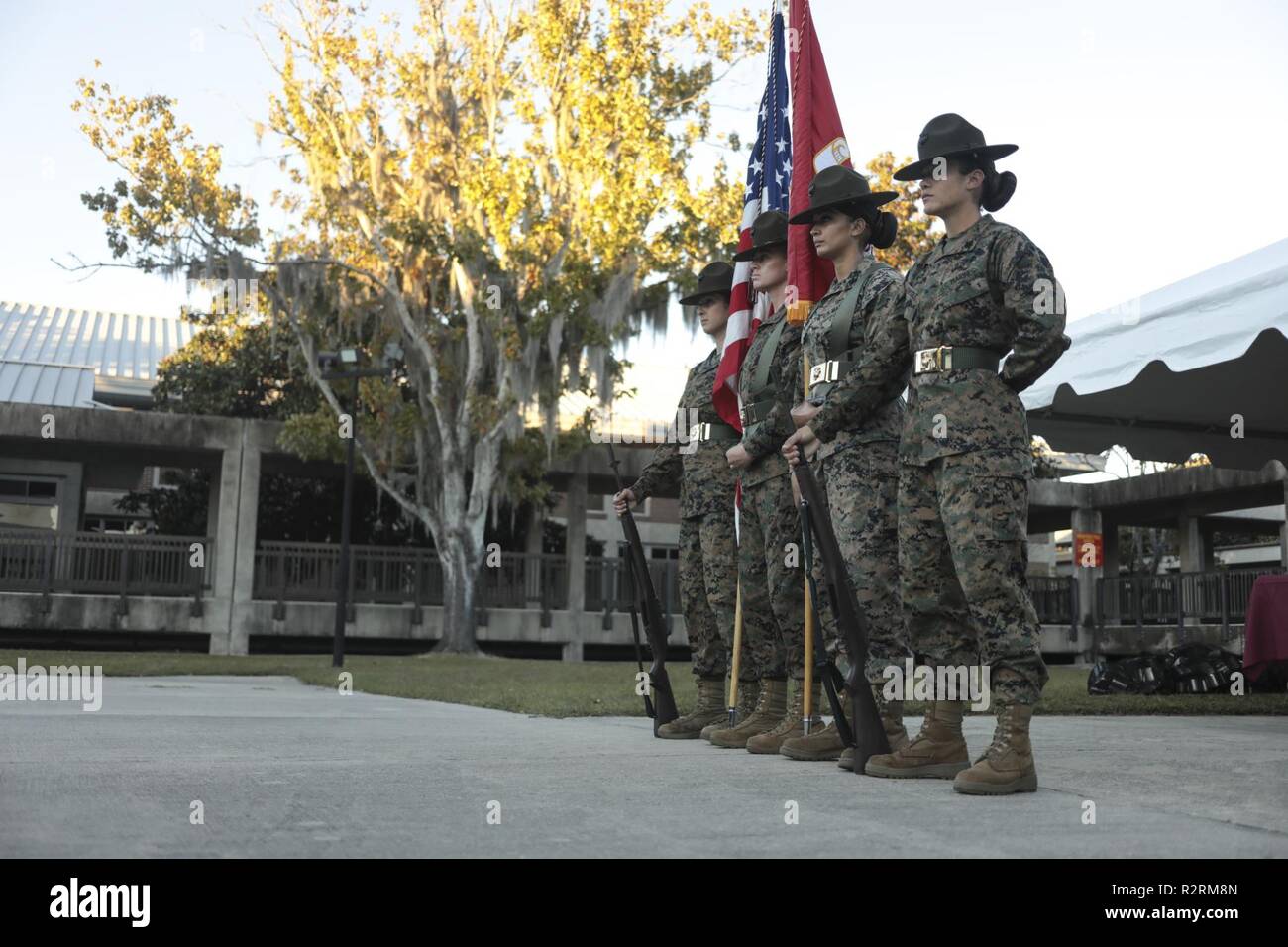 Marines with 4th Recruit Training Battalion, stand in formation during ...