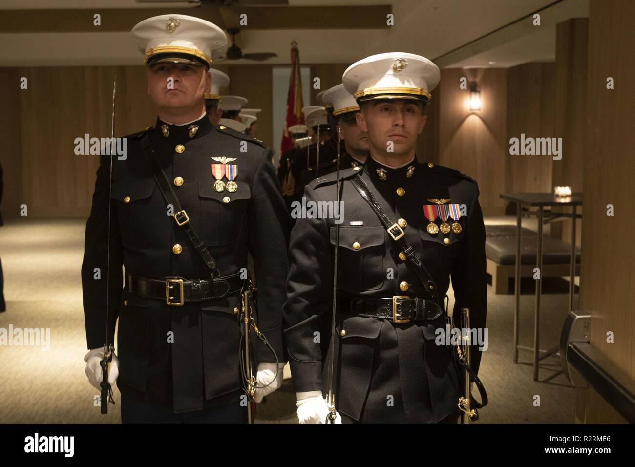 U.S. Marines with Marine Aircraft Group 24’s honor guard stands by for ...