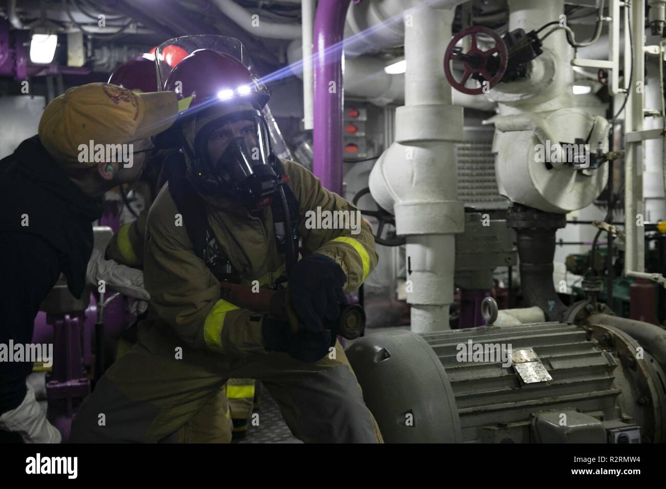 ATLANTIC OCEAN (Nov. 5, 2018) Damage Controlman 1st Class Justin Adkins ...