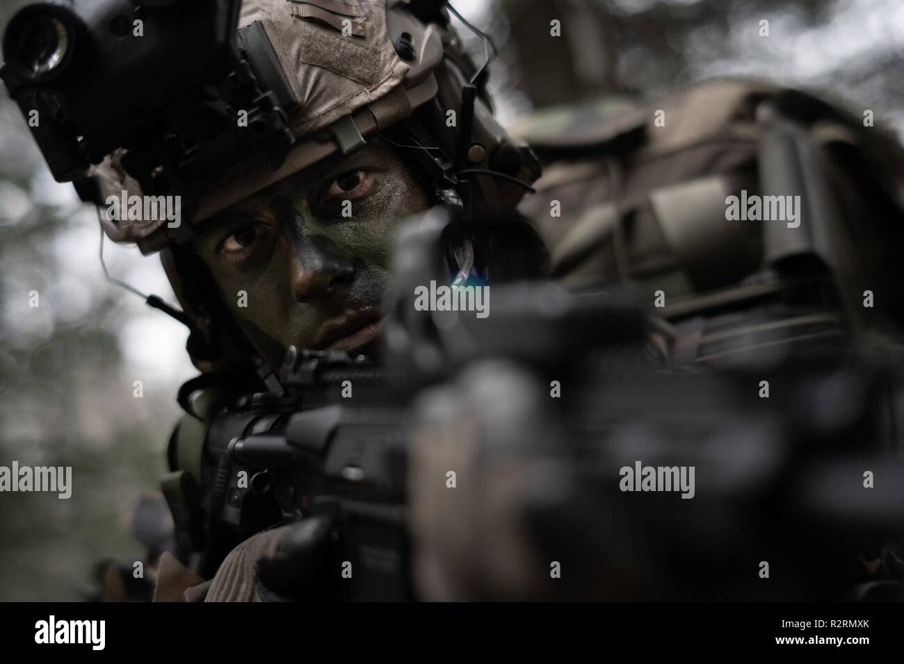 A soldier with the French mountain commandos peers down his rifle. The ...