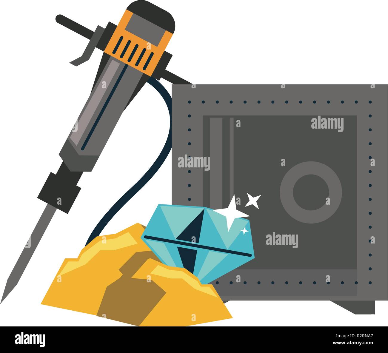 Diamond mining with strongbox and drill vector illustration graphic ...