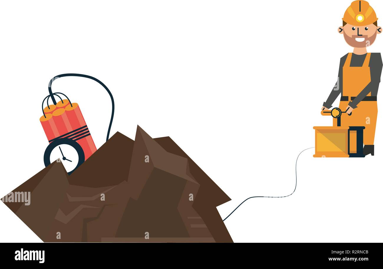 Mining with tnt and worker with detonator vector illustration graphic ...