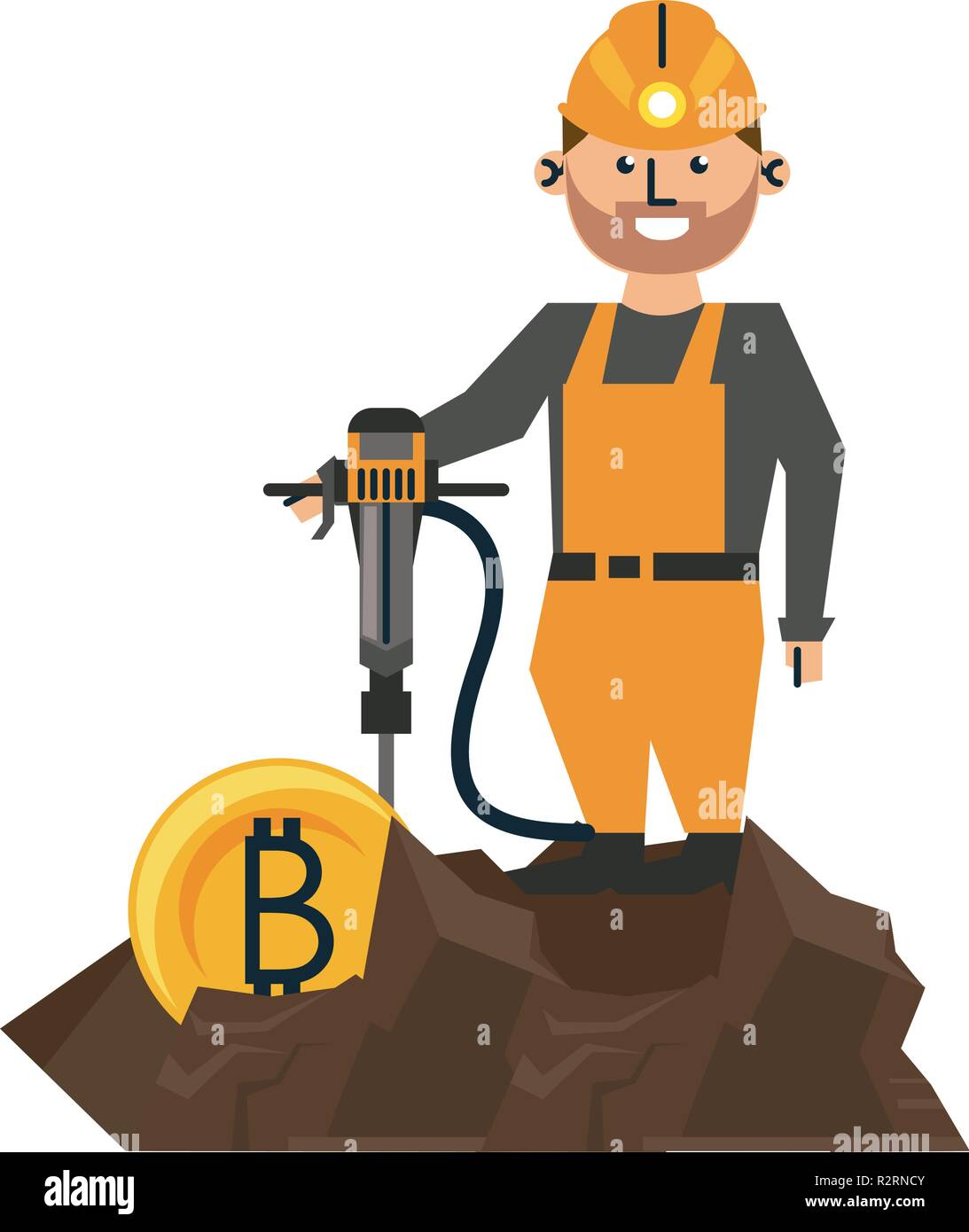 Bitcoin mining and worker with drill vector illustration graphic design ...