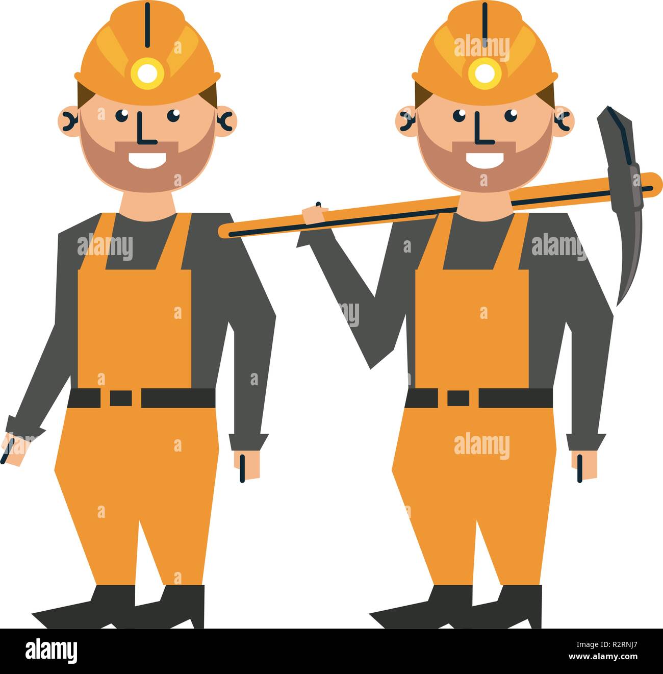Mining workers with helmets and picks vector illustration graphic ...
