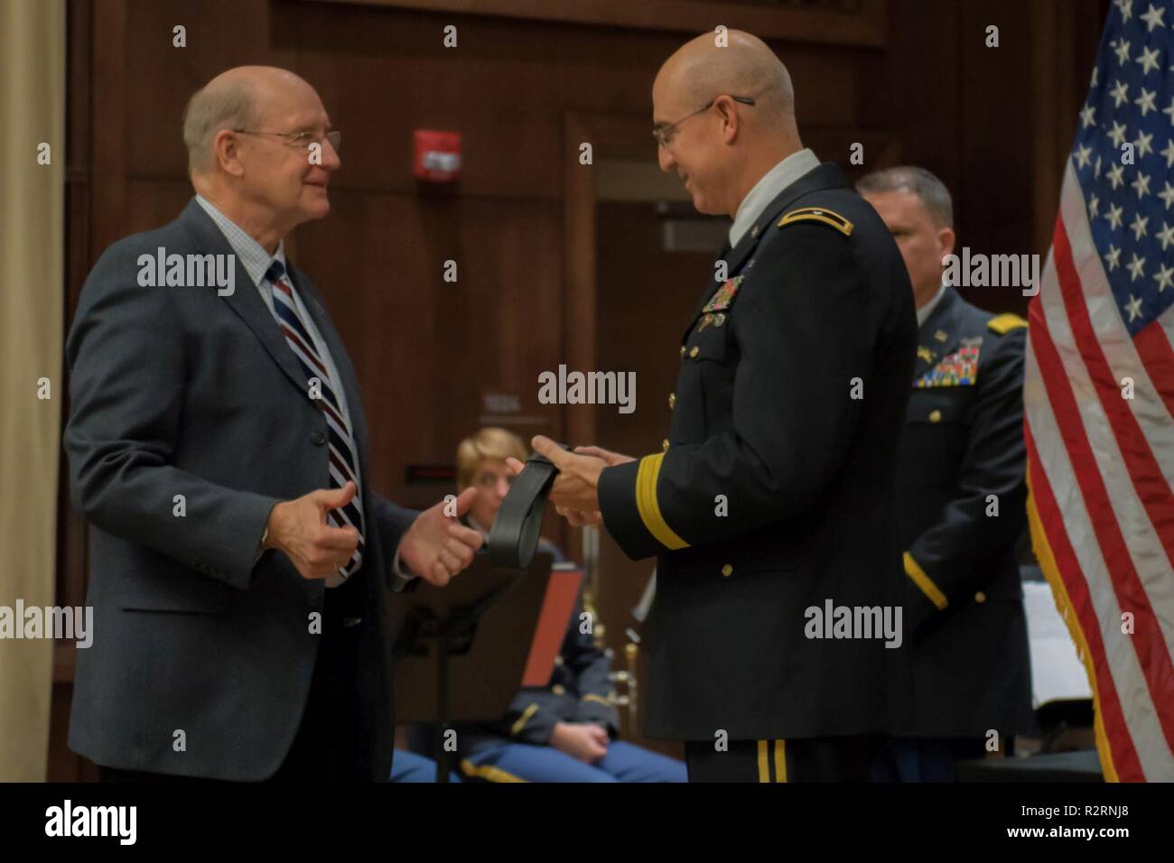 Indiana National Guard Brig. Gen. Robert D. Burke, right, receives his ...