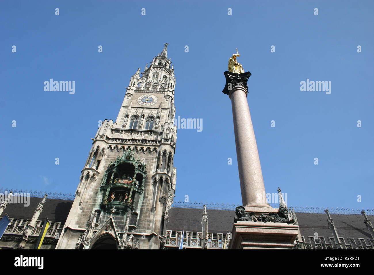 munich town hall and marian column Stock Photo - Alamy
