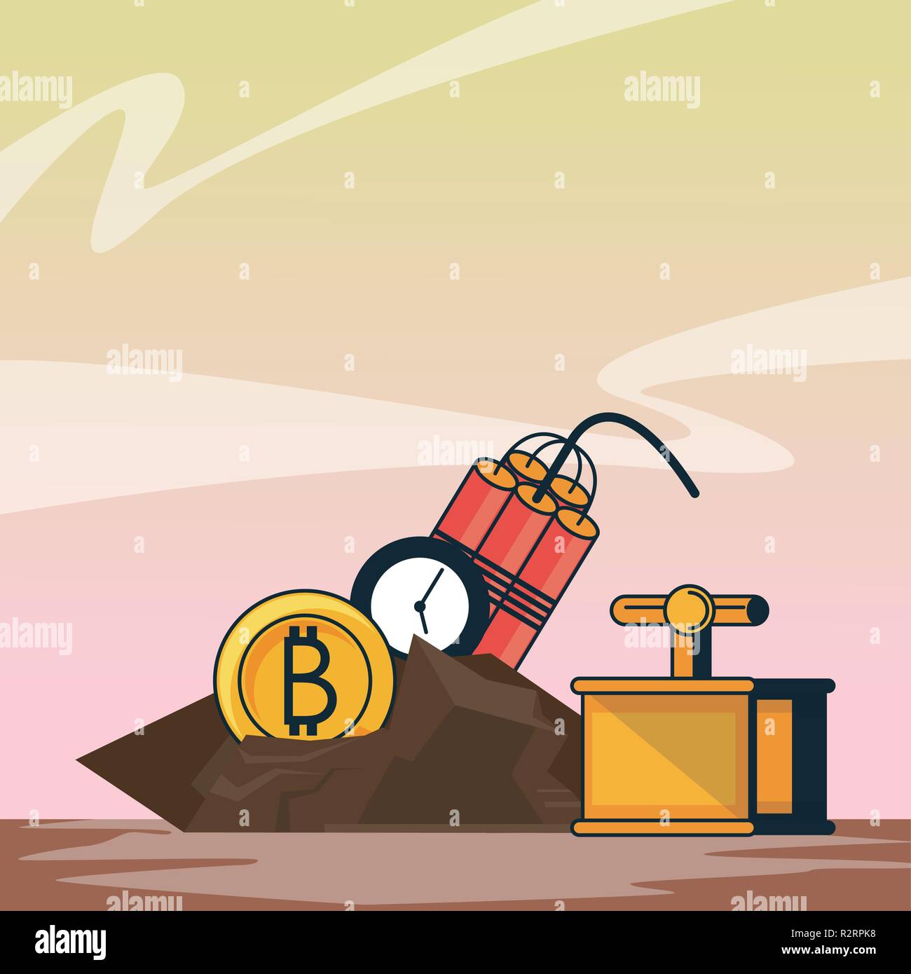 Bitcoin mining with detonator and tnt vector illustration graphic ...